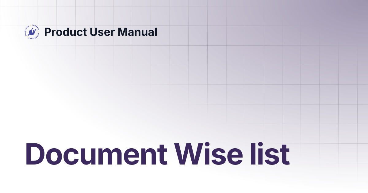 Document Wise list | Product User Manual